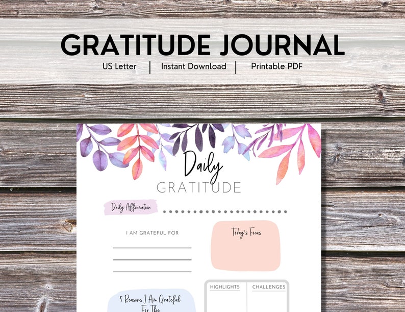 Botanical Watercolor Gratitude Journal Daily Thankfulness - Etsy