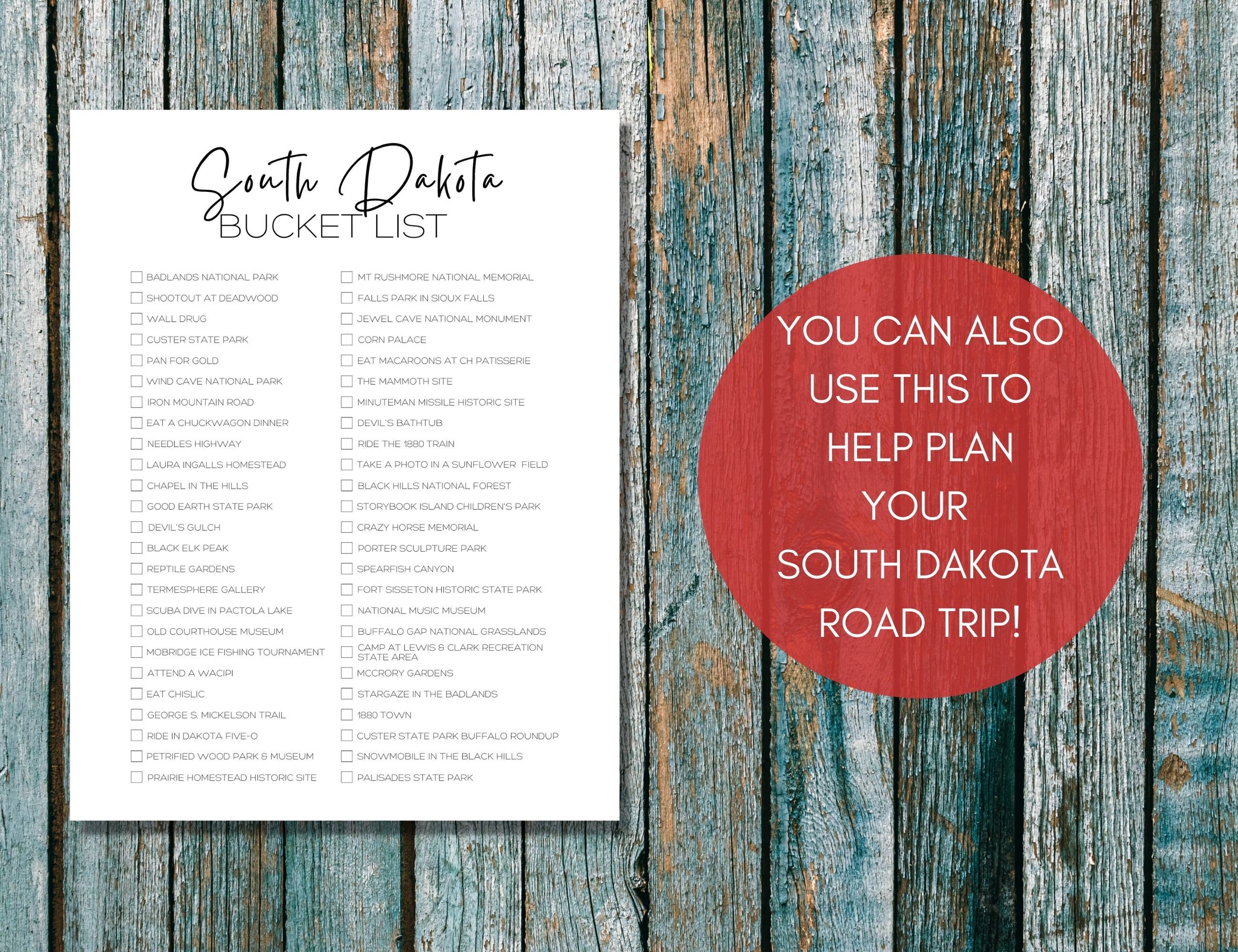South Dakota Bucket List Printable | America's 50 States Travel Planner ...