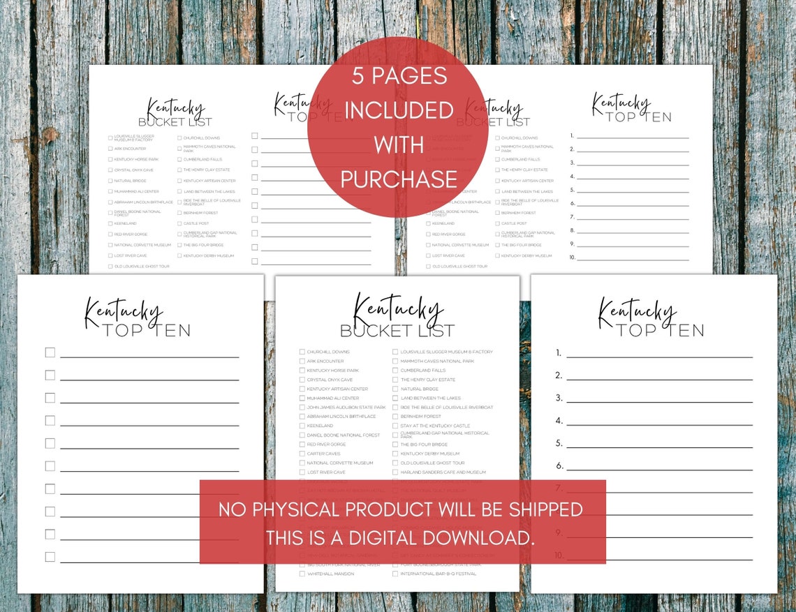 Kentucky Bucket List Printable | America's 50 States Travel Planner ...