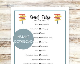 Family Road Trip Game US Travel Game Bucket List This or That Printable ...