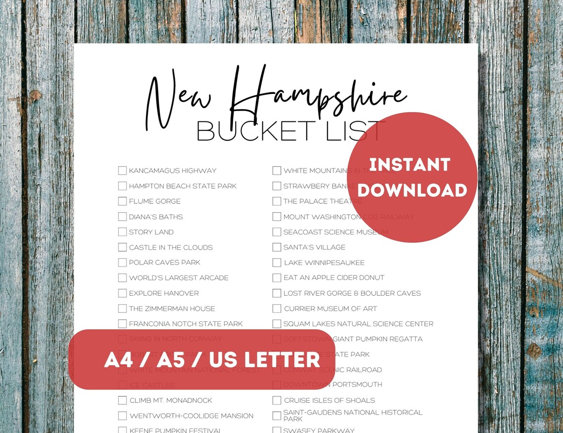 New Hampshire Bucket List Printable America's 50 States Travel Planner ...