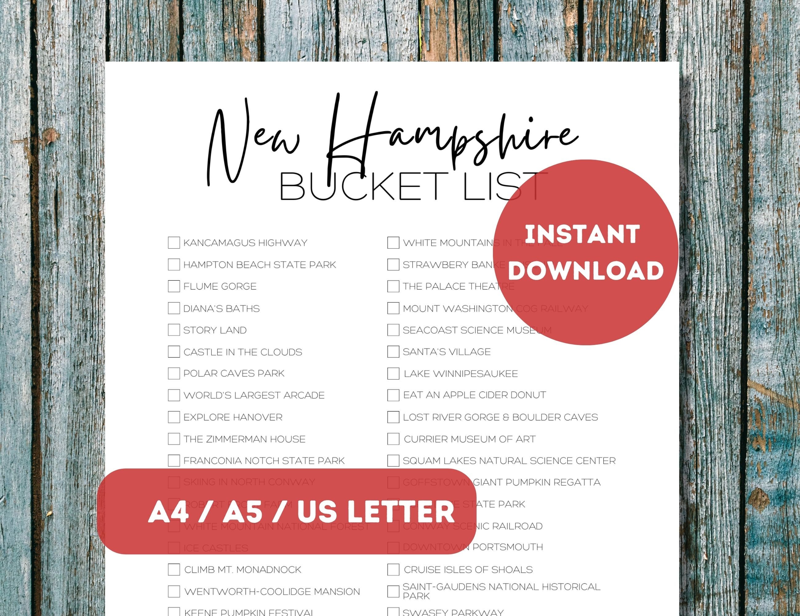 New Hampshire Bucket List Printable | America's 50 States Travel ...