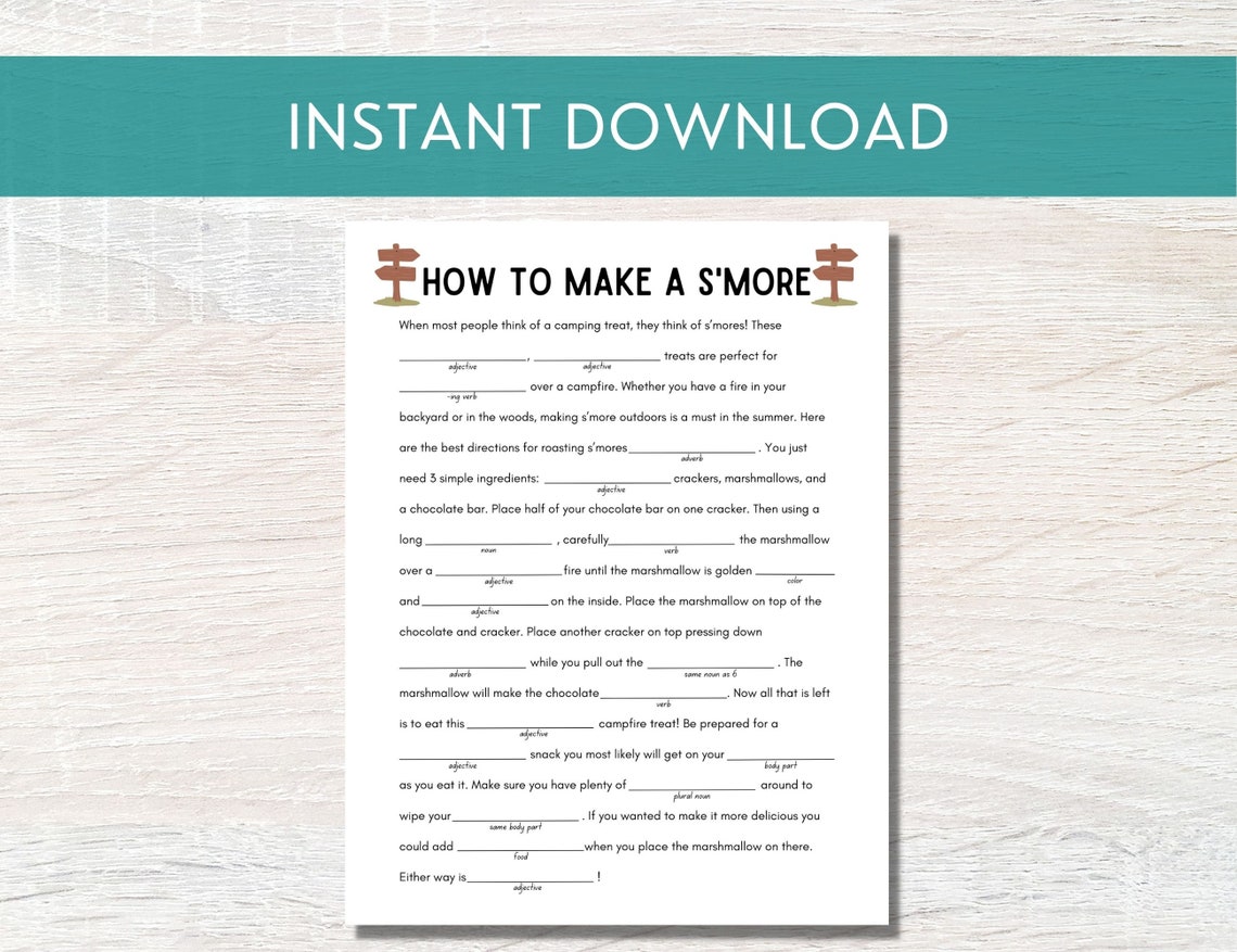 Family Camping Word Game Printable Funny Word Libs for Camping Party ...