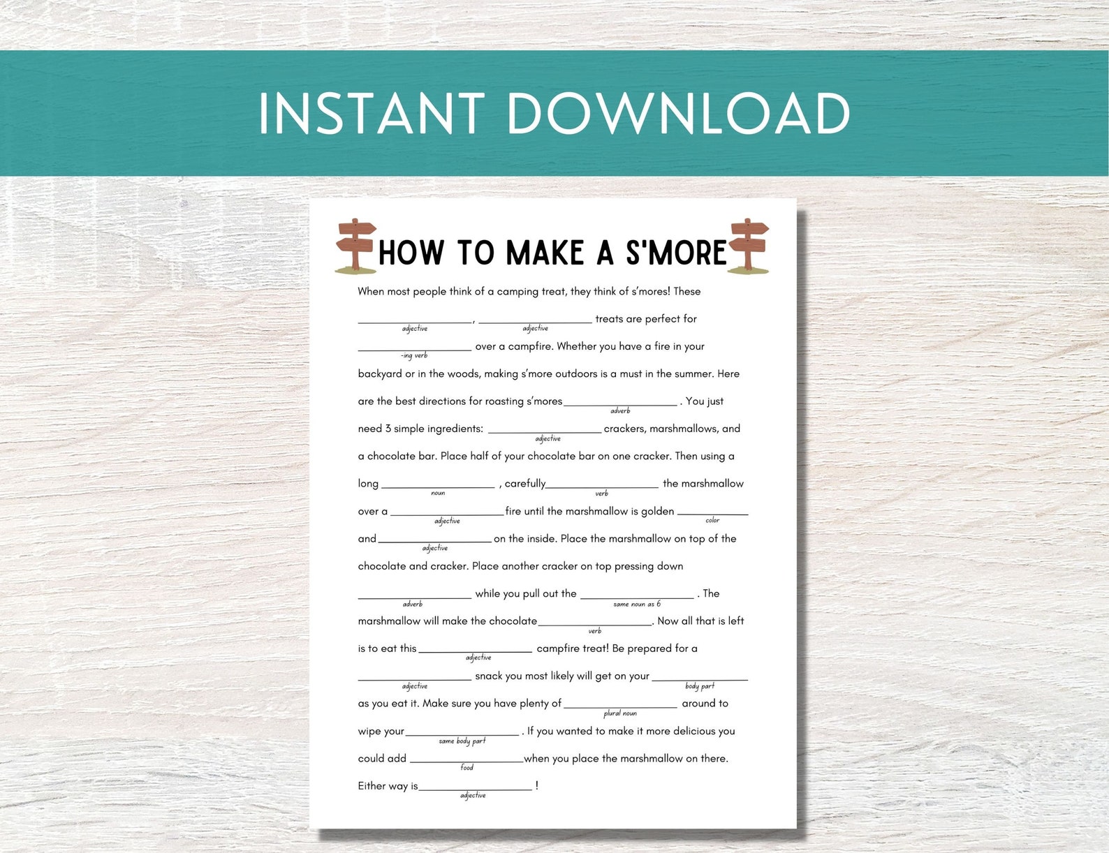 Family Camping Word Game Printable Funny Word Libs for Camping Party ...