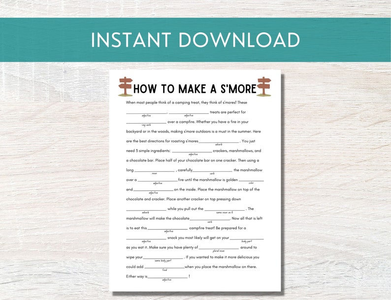 Family Camping Word Game Printable | Funny Word Libs for Camping Party ...