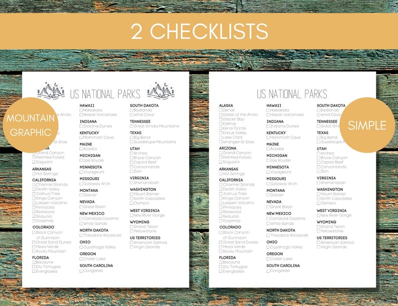 US National Park Checklist Printable 63 Parks 2023 Complete - Etsy
