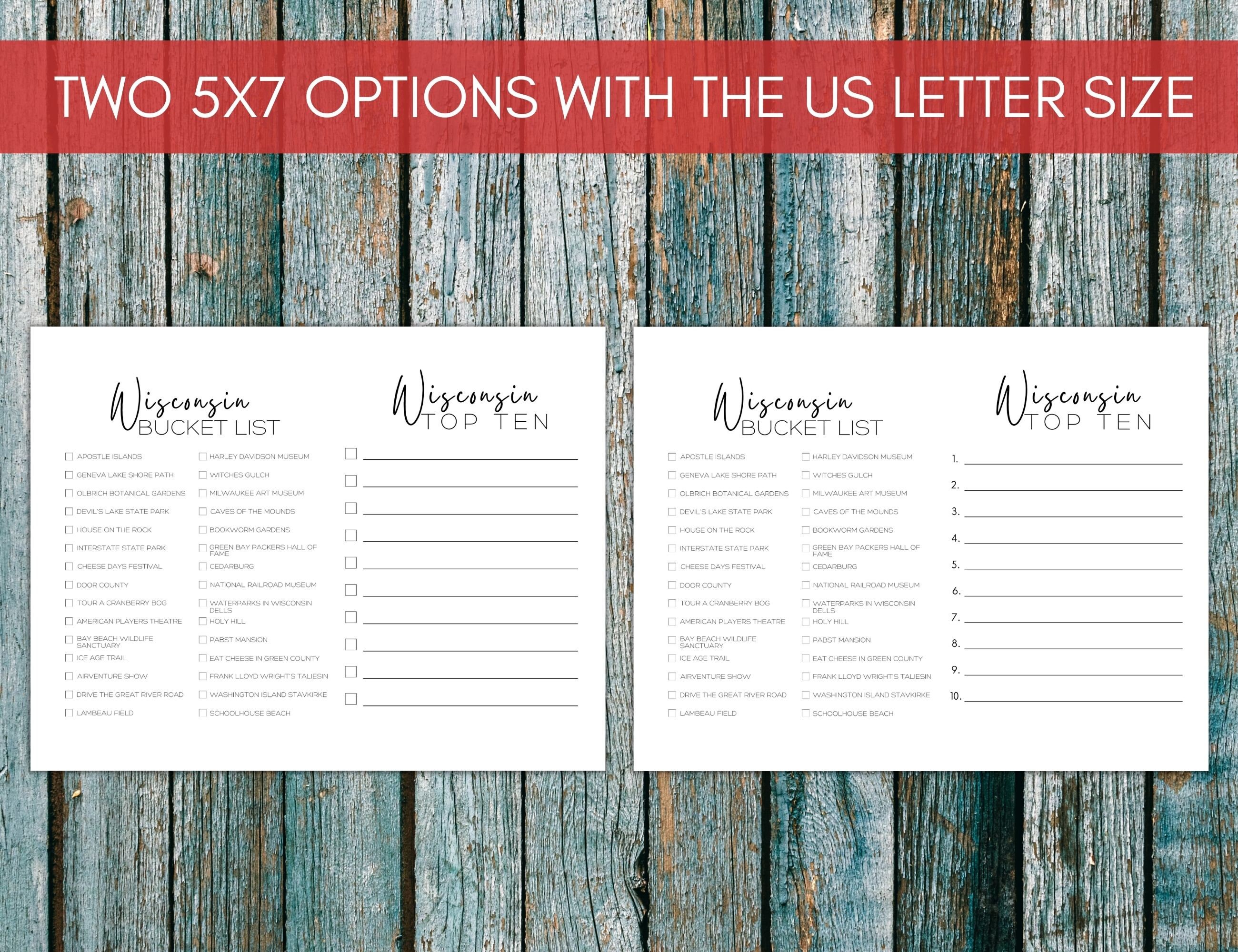 Wisconsin Bucket List Printable | America's 50 States Travel Planner ...