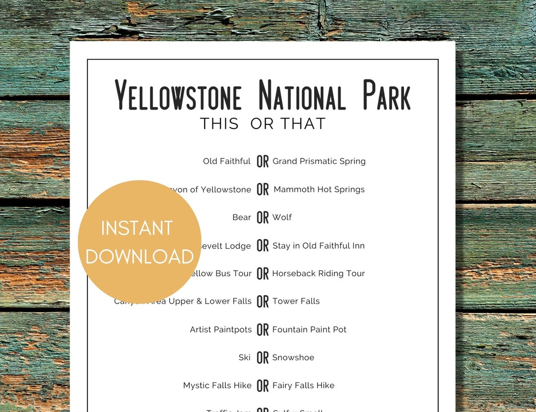 Yellowstone National Park This or That Travel Game US National Park ...