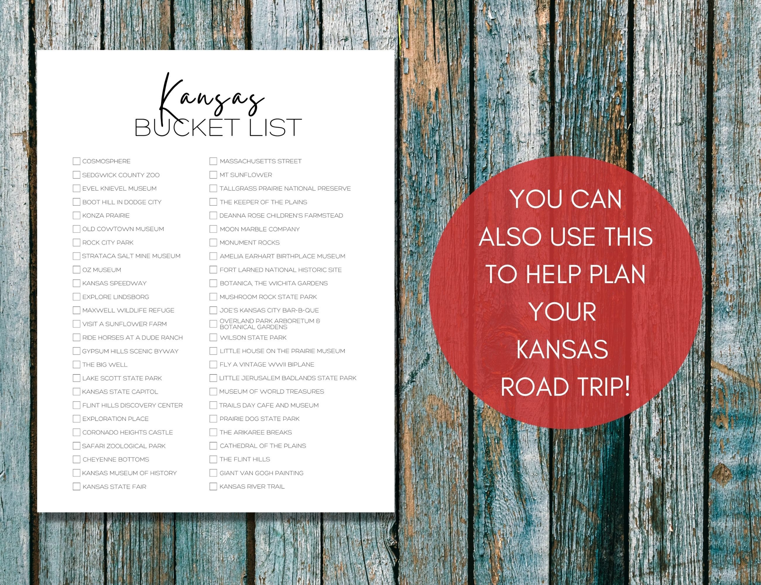 Kansas Bucket List Printable | Top Things to Do Travel Planner | Family ...