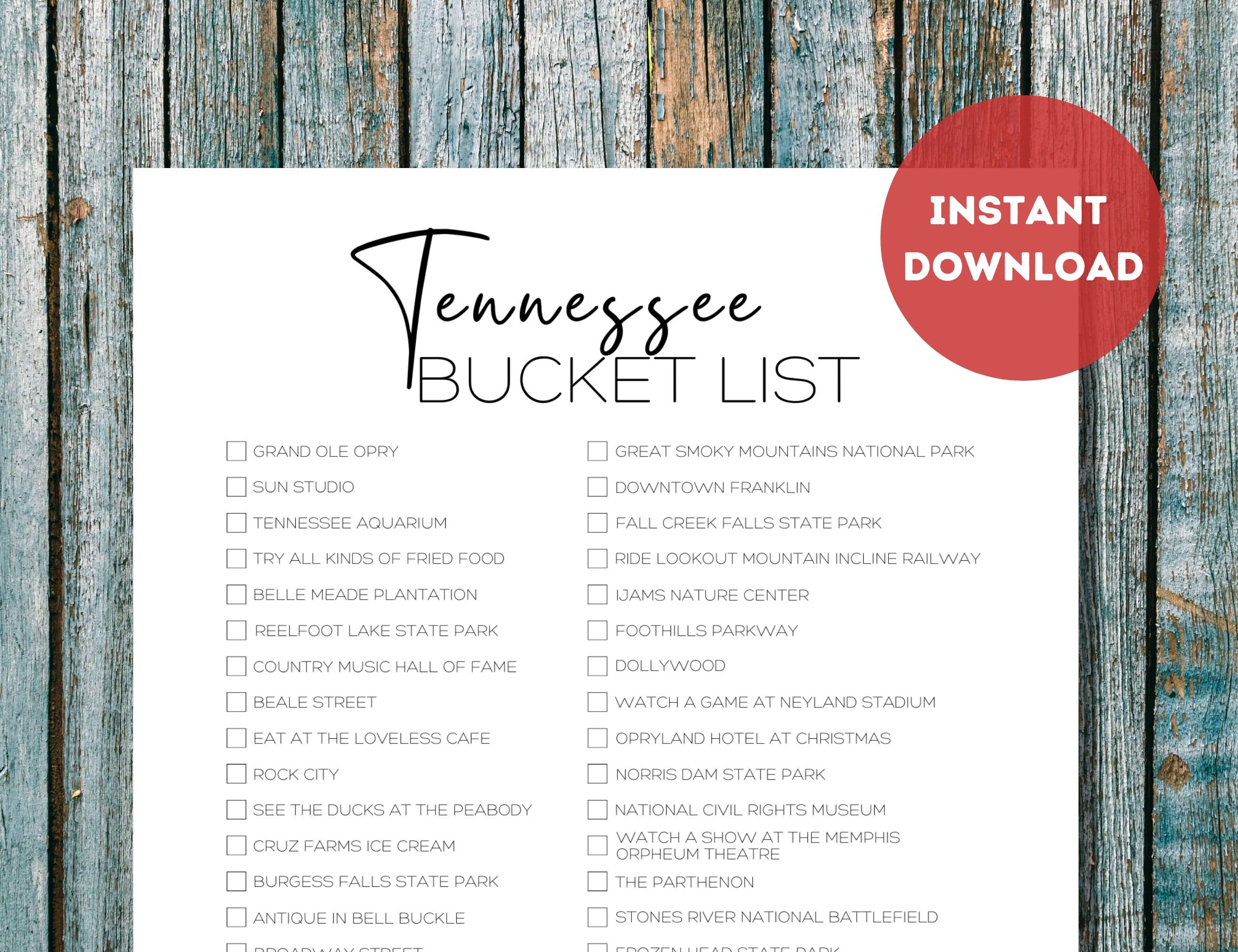 Tennessee Bucket List Printable America's 50 States Travel - Etsy