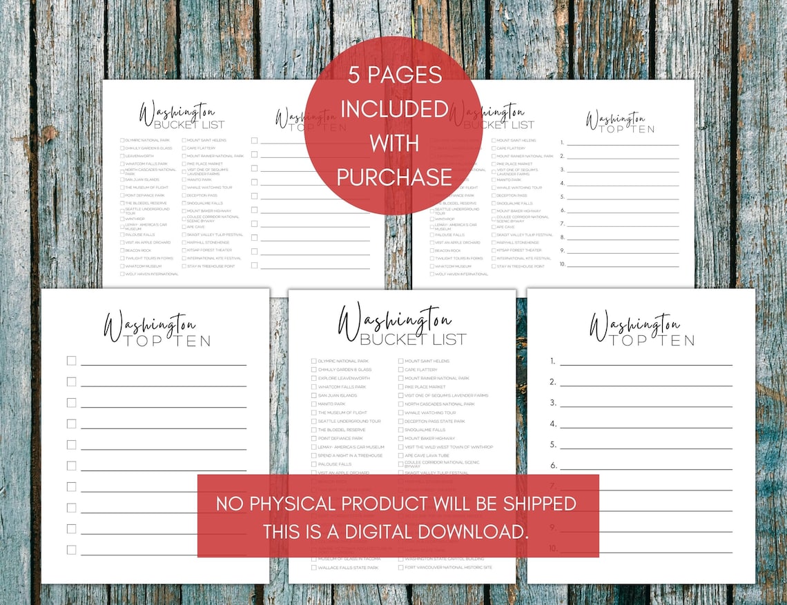 Washington Bucket List Printable | America's 50 States Travel Planner ...