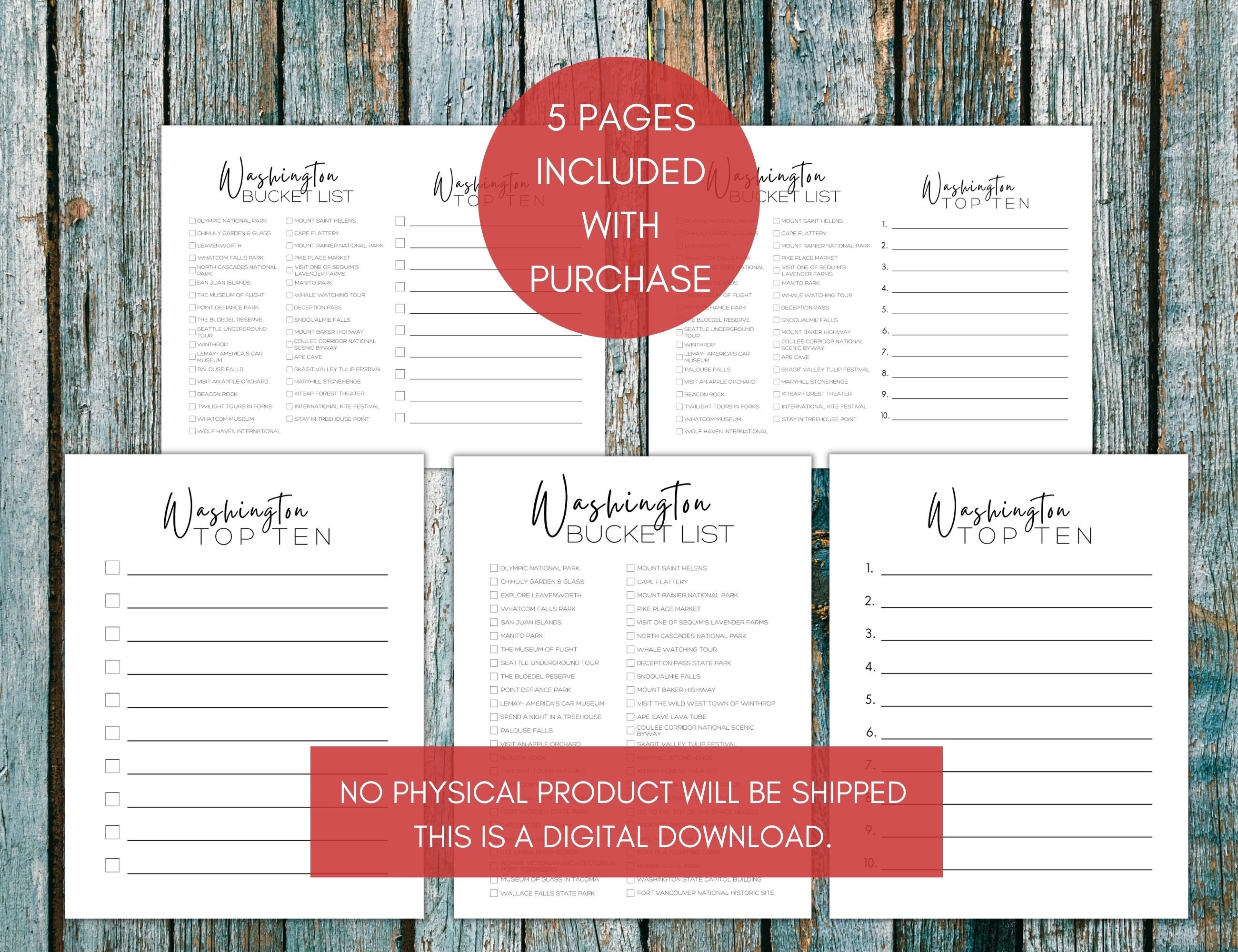 Washington Bucket List Printable | America's 50 States Travel Planner ...