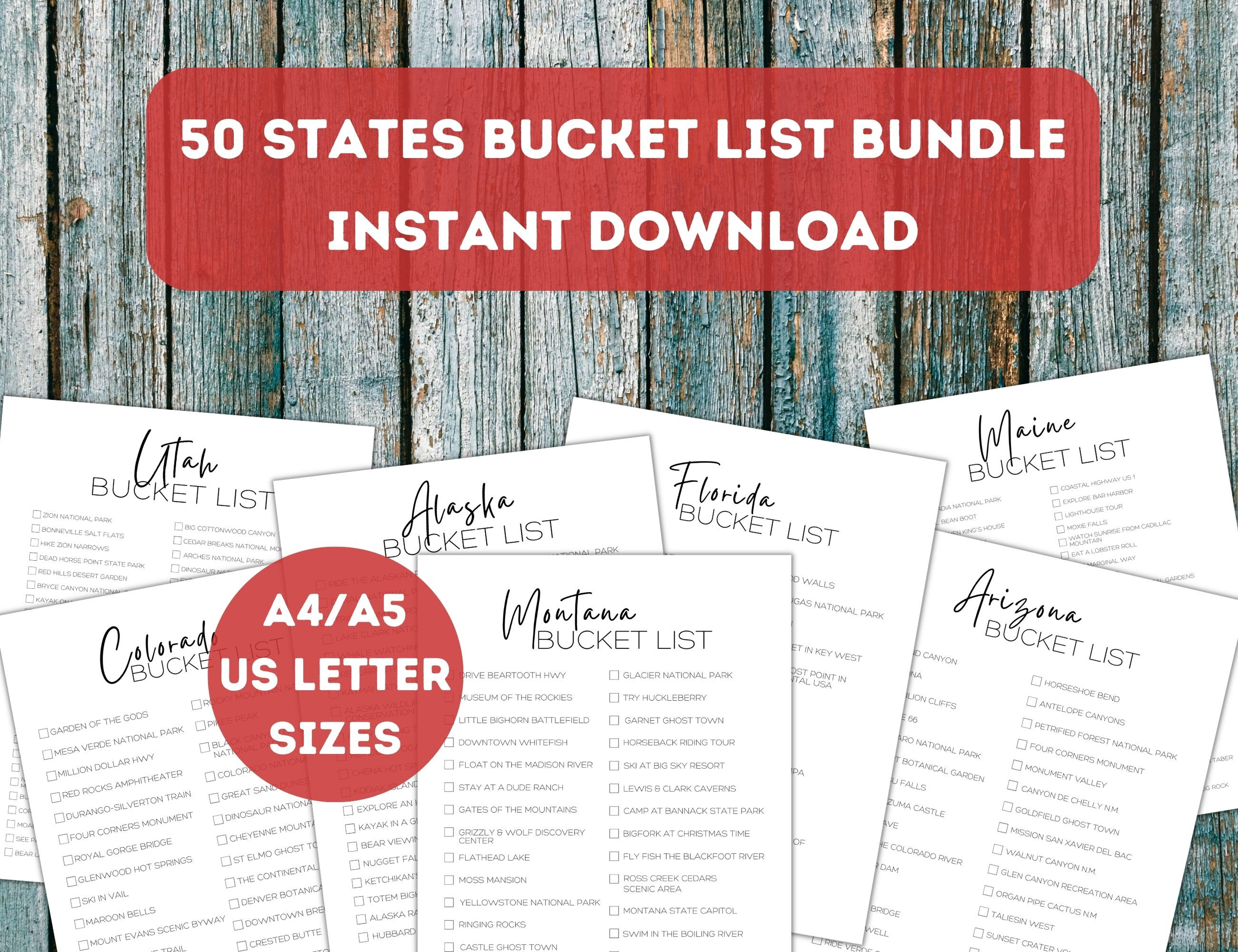 50 States Bucket List Printables Bundle | United States Travel to Do ...