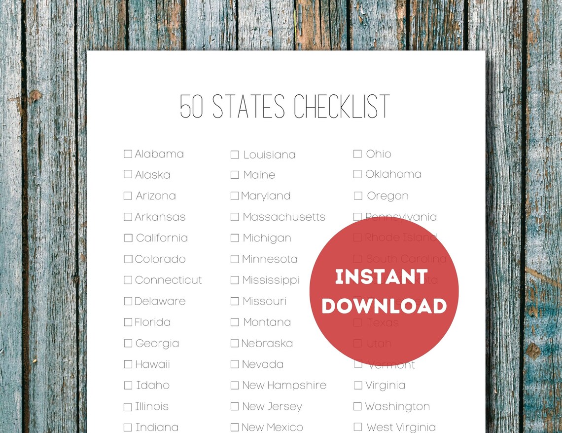 50 States Checklist Printable | US States Bucket List Challenge ...