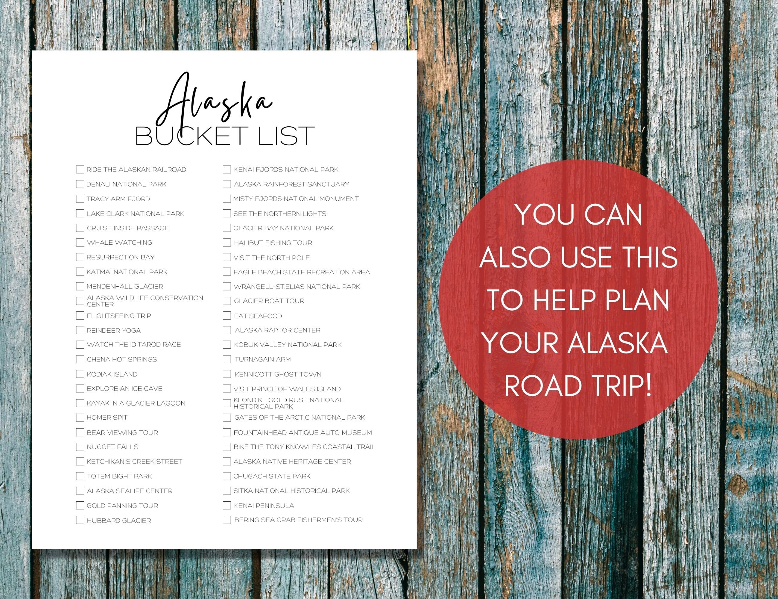 Alaska Bucket List Printable | America's 50 States Travel Planner ...