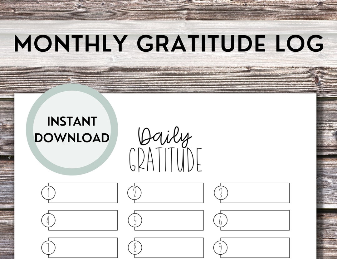 Monthly Gratitude Log Printable Mindfulness Log Daily - Etsy