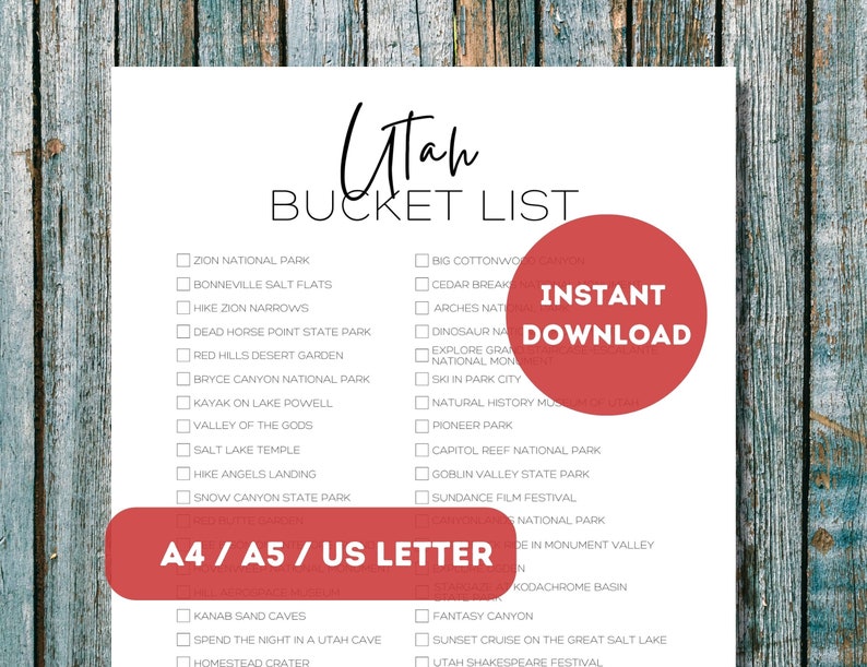 Utah Bucket List Printable | America's 50 States Travel Planner ...