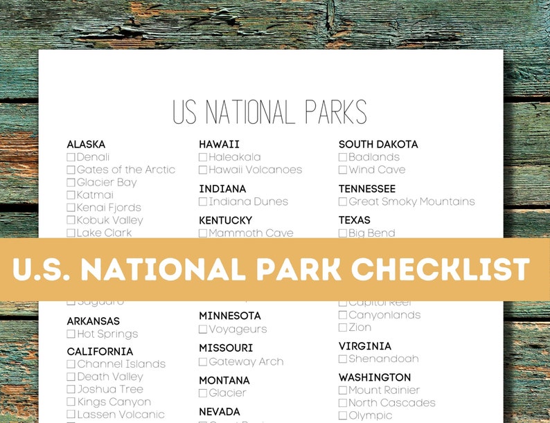 US National Park Checklist Printable 63 Parks 2023 Complete - Etsy