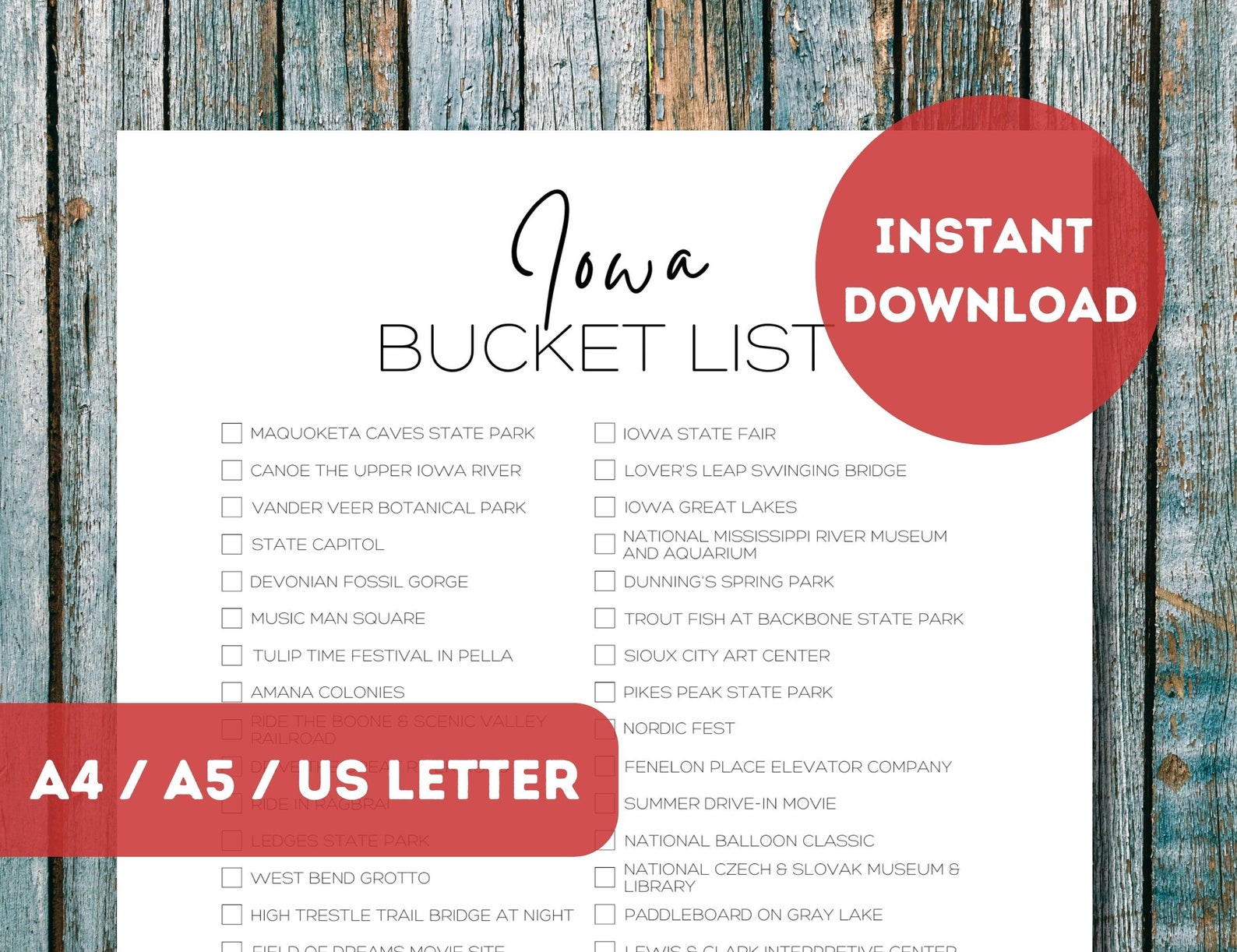 Iowa Bucket List Printable Wish List Travel Planner Family - Etsy