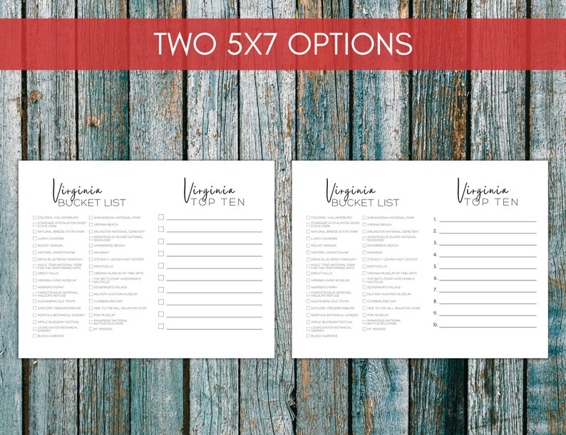Virginia Bucket List Printable America's 50 States Travel - Etsy