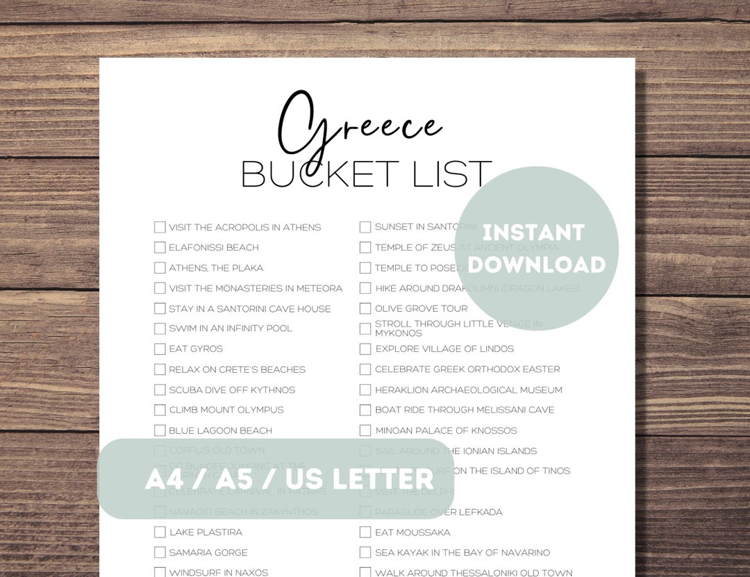Greece Bucket List Printable | Greece Travel Planner Checklist | Greece ...