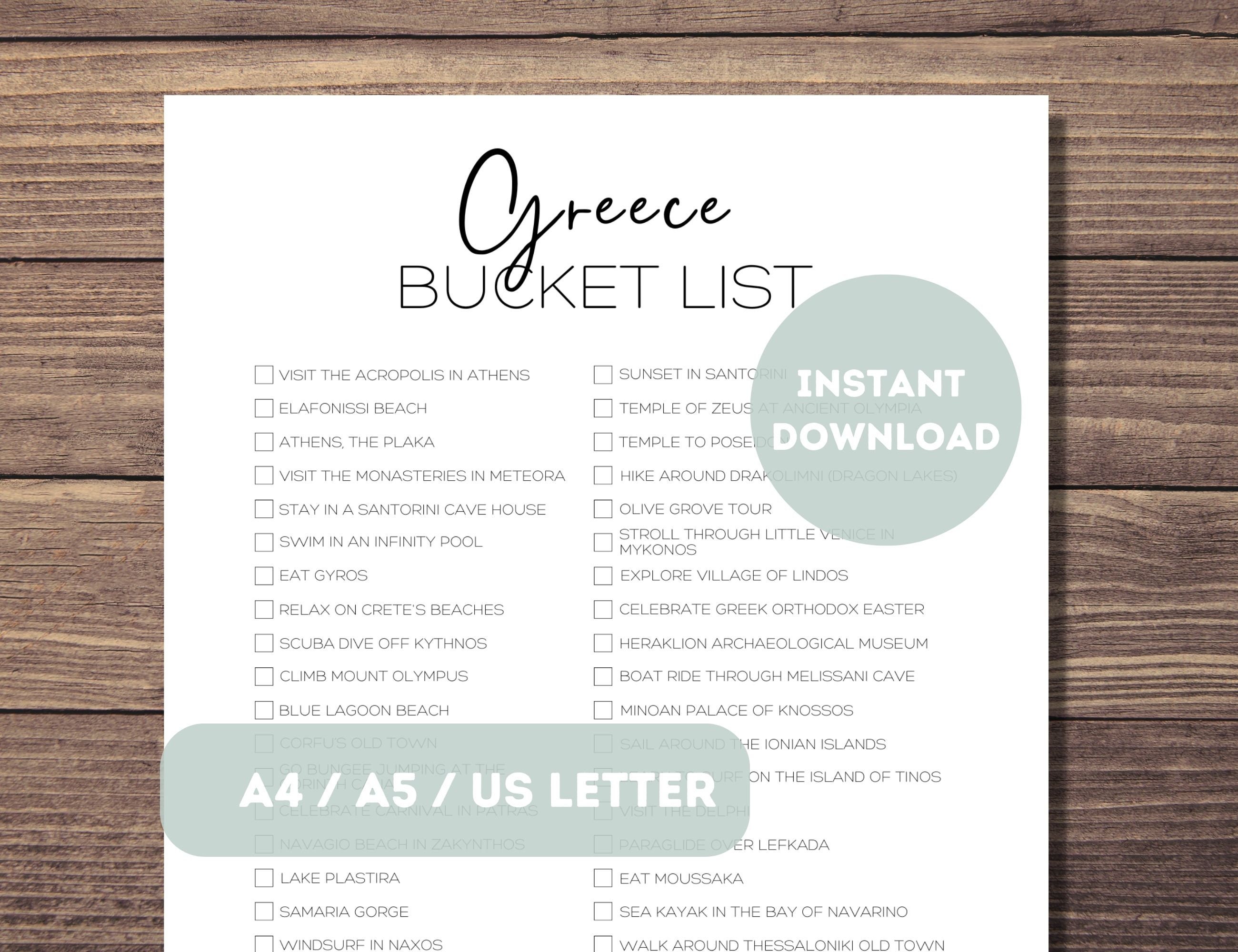Greece Bucket List Printable | Greece Travel Planner Checklist | Greece ...