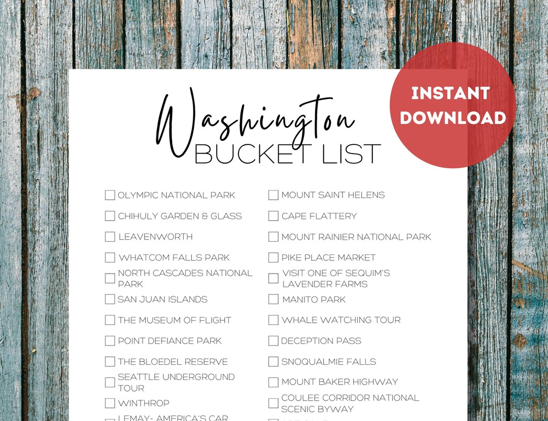 Washington Bucket List Printable America's 50 States - Etsy