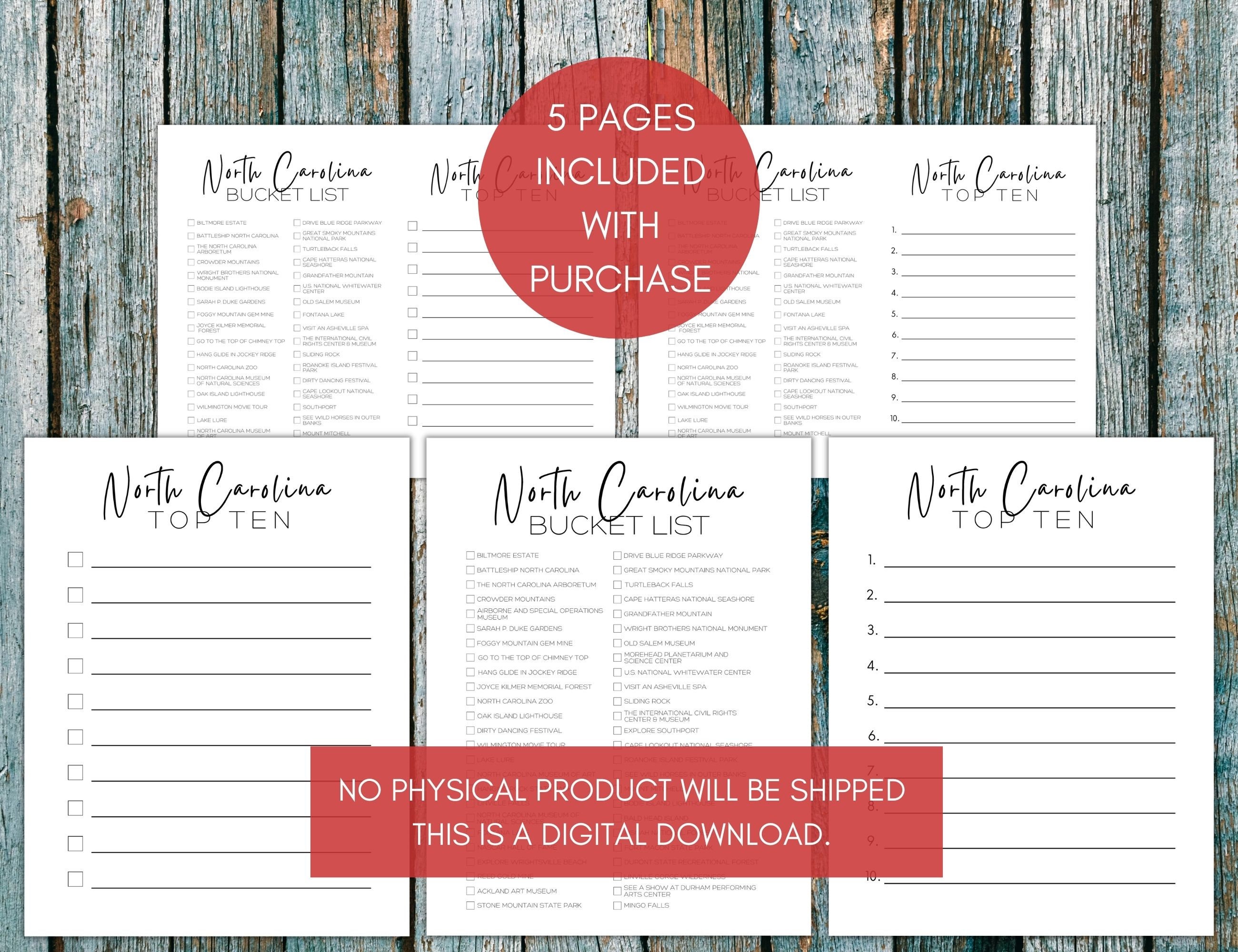 North Carolina Bucket List Printable America's 50 States Travel Planner ...