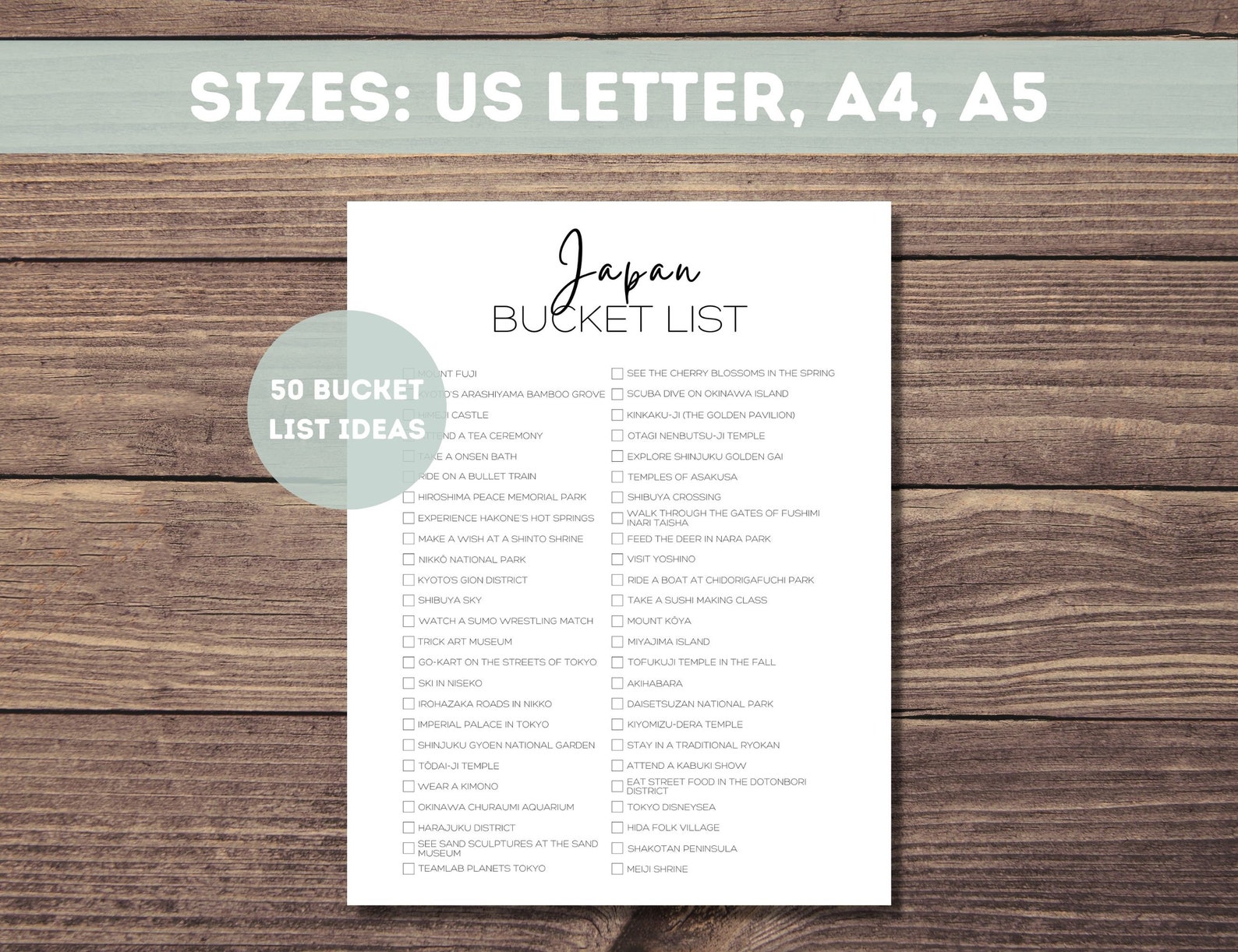 Japan Bucket List Printable | Japan Travel Planner Checklist | Japan ...