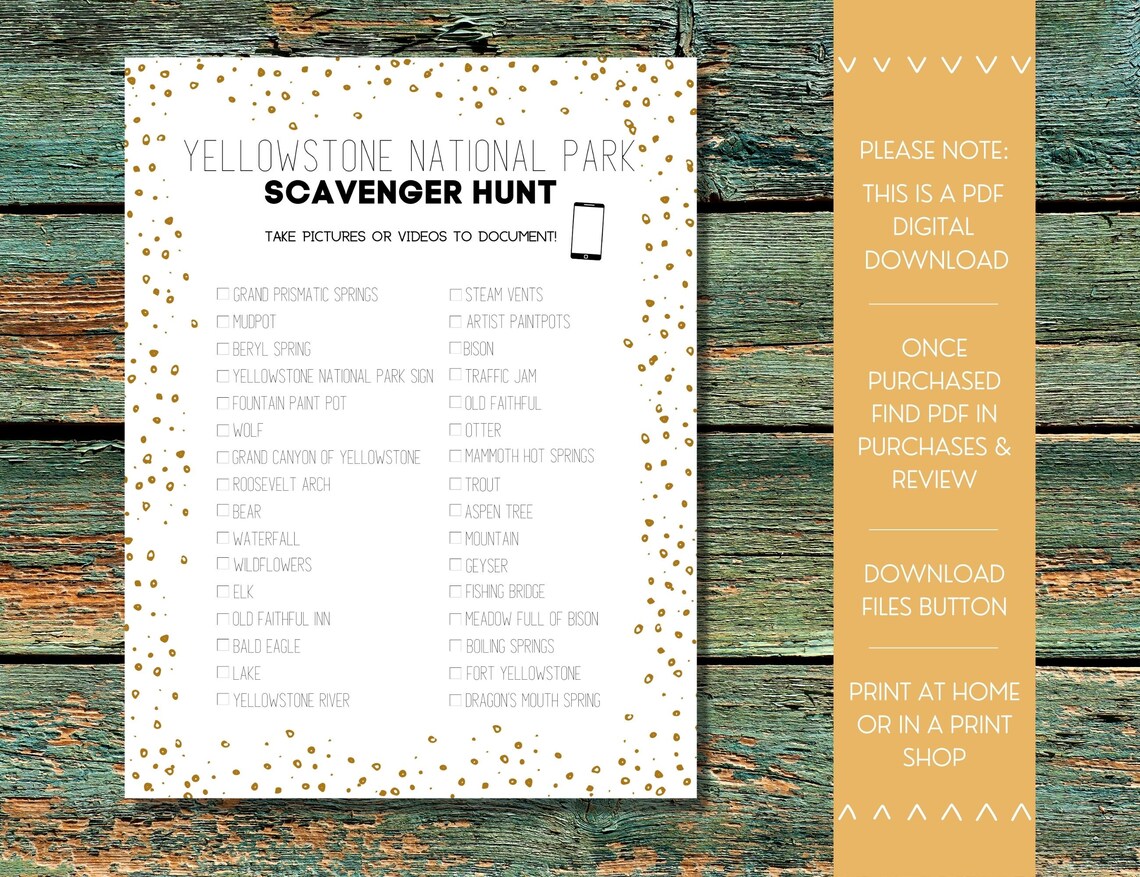 Yellowstone National Park Photo Scavenger Hunt | US National Park ...