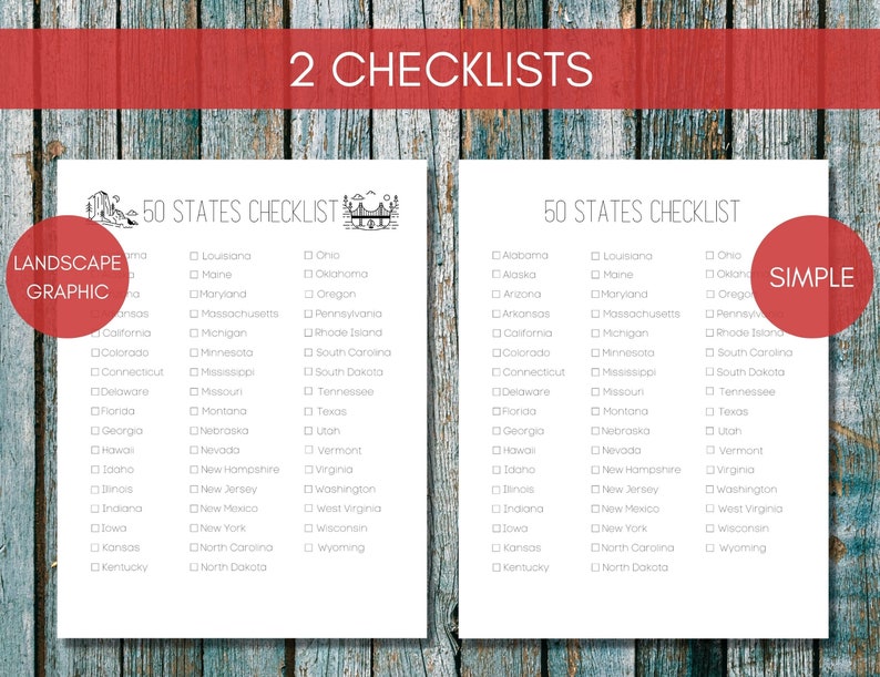 50 States Checklist Printable US States Bucket List Challenge - Etsy