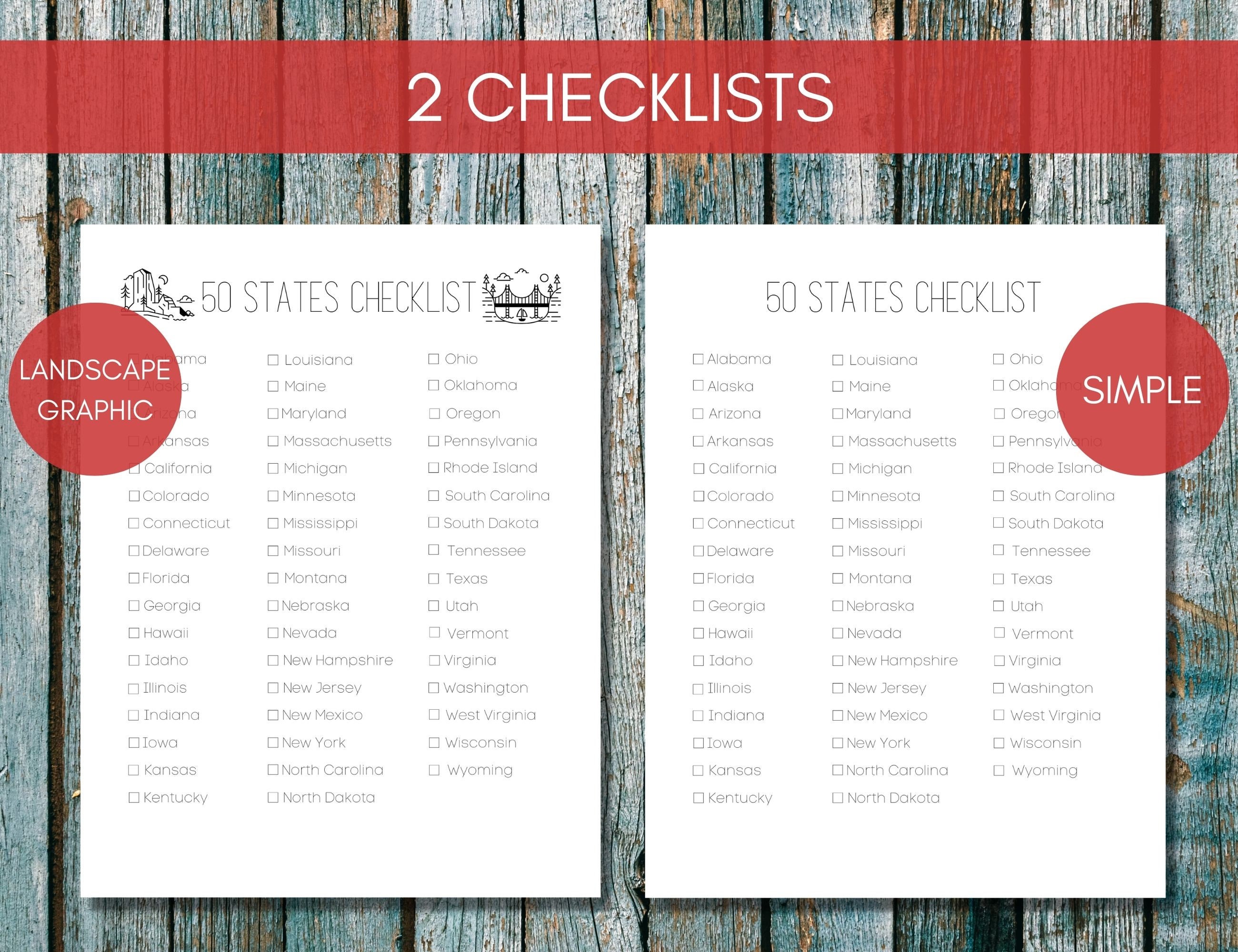 50 States Checklist Printable US States Bucket List Challenge - Etsy