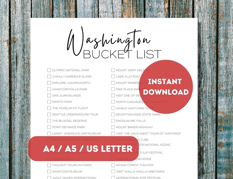Washington Bucket List Printable | America's 50 States Travel Planner ...