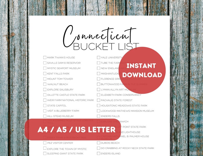 Connecticut Bucket List Printable | America's 50 States Travel Planner ...