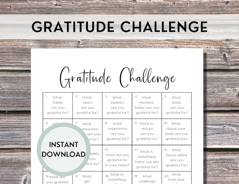 30 Day Gratitude Challenge Printable | Monthly Challenge Tracker ...