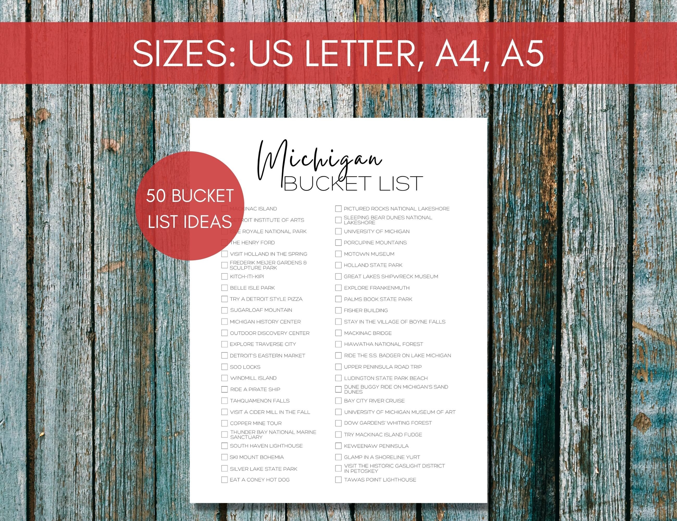 Michigan Bucket List Printable America's 50 States - Etsy