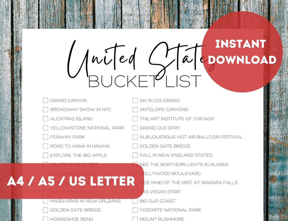 US Bucket List Printable America's 50 States Travel - Etsy