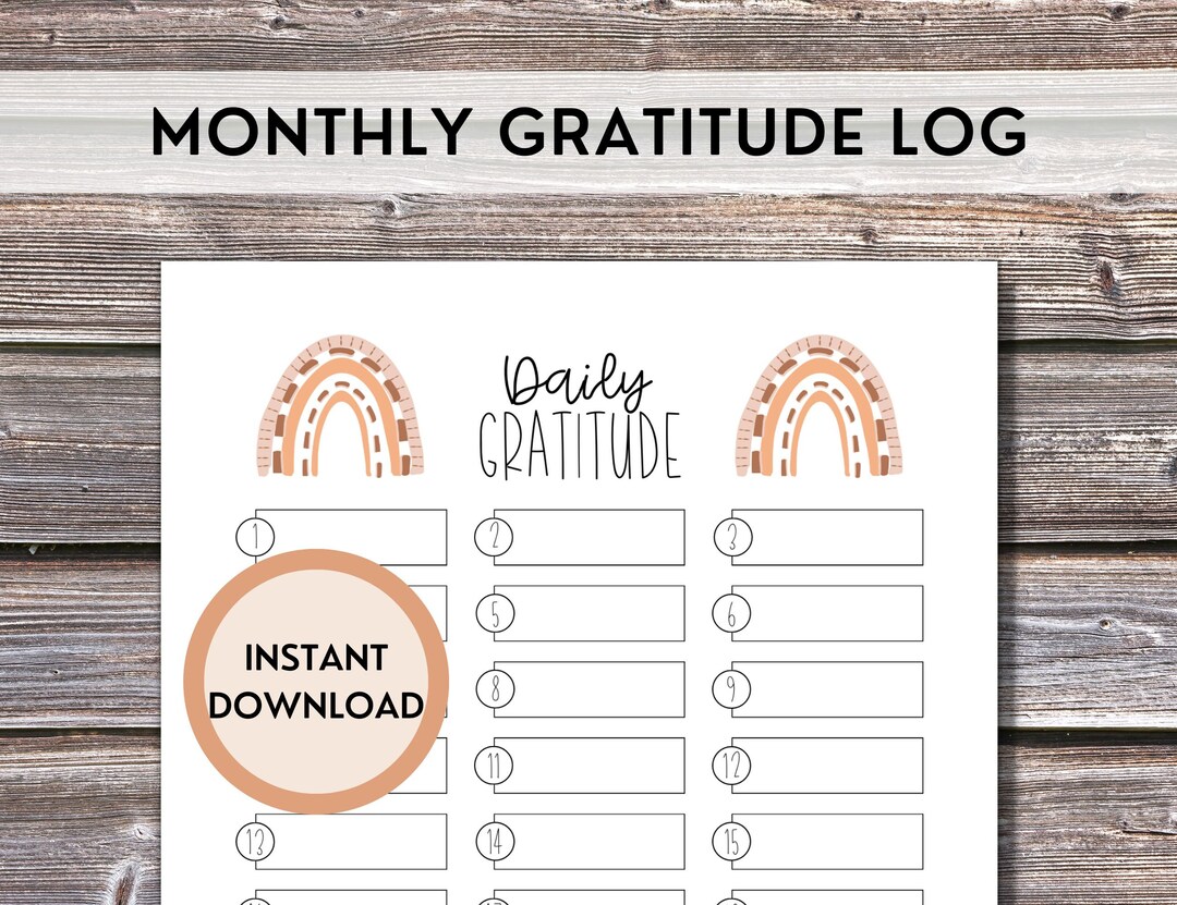 Boho Rainbow Monthly Gratitude Log Printable | Mindfulness Log | Daily ...