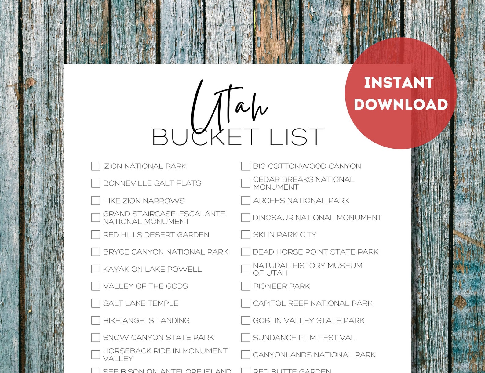Utah Bucket List Printable America's 50 States Travel - Etsy
