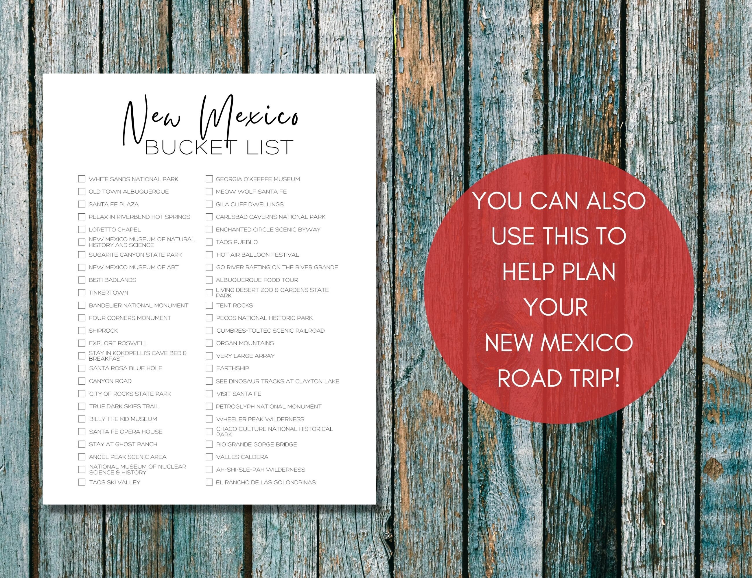 New Mexico Bucket List Printable | America's 50 States Travel Planner ...