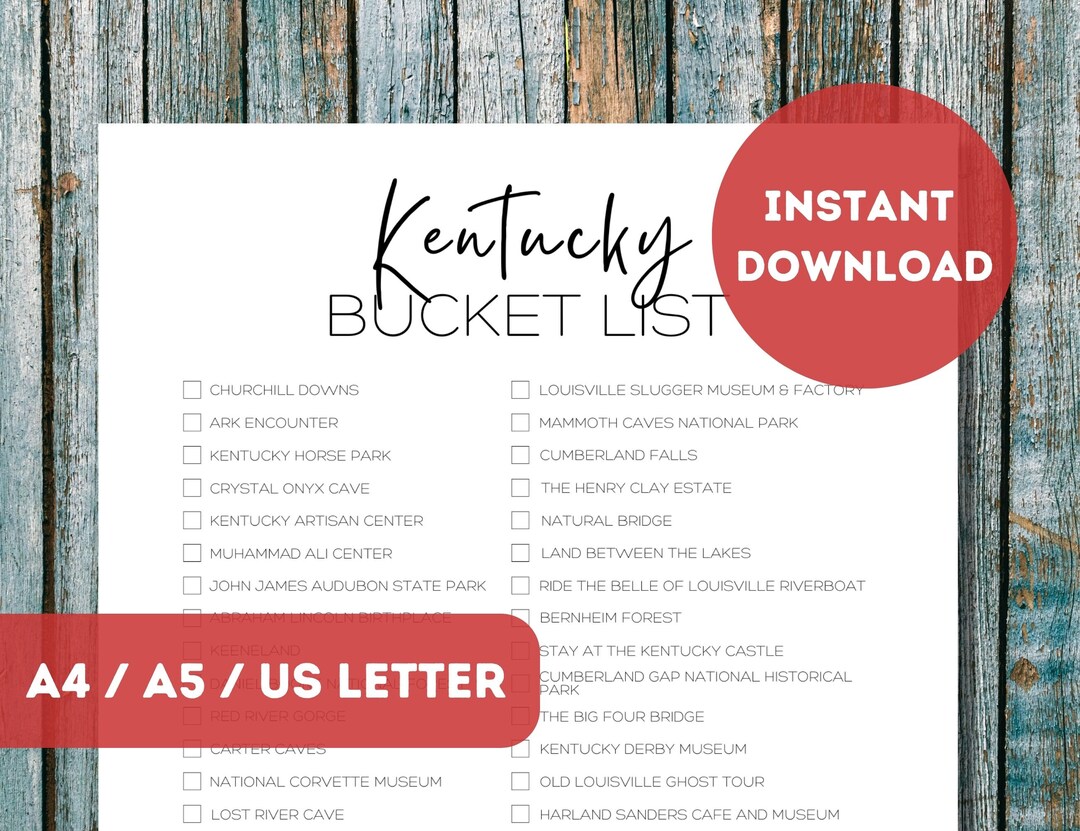 Kentucky Bucket List Printable America's 50 States - Etsy