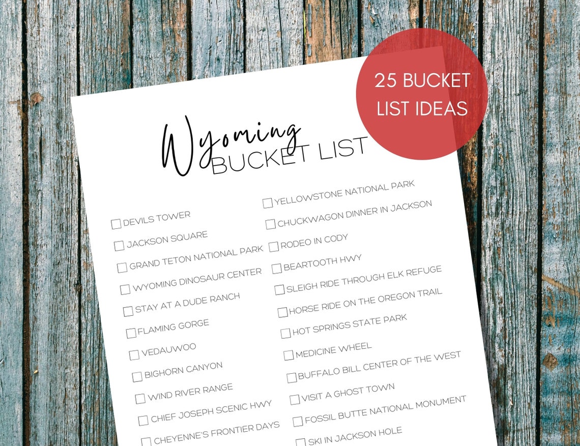 Wyoming Bucket List Printable America's 50 States Travel - Etsy