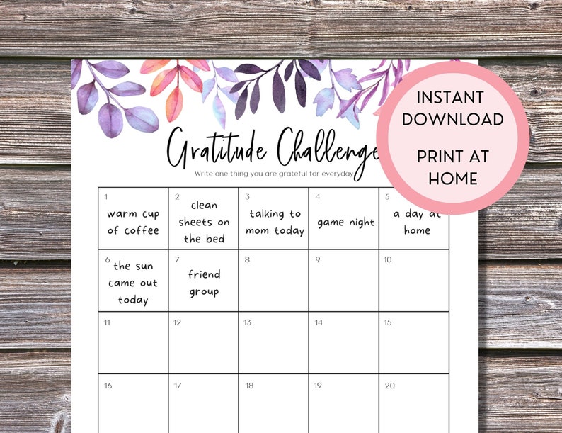 30 Day Gratitude Challenge Printable | Monthly Challenge Tracker ...