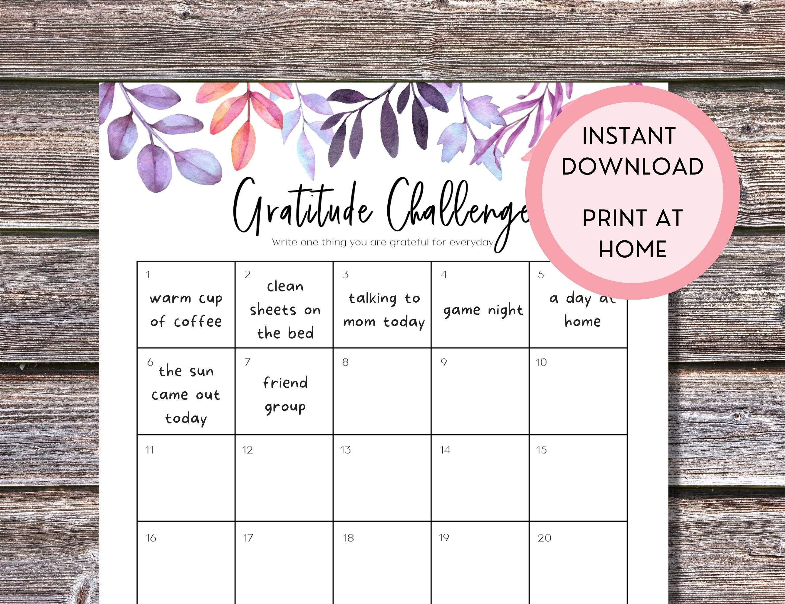 30 Day Gratitude Challenge Printable | Monthly Challenge Tracker ...