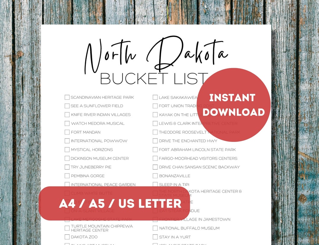 North Dakota Bucket List Printable America's 50 States Travel Planner ...