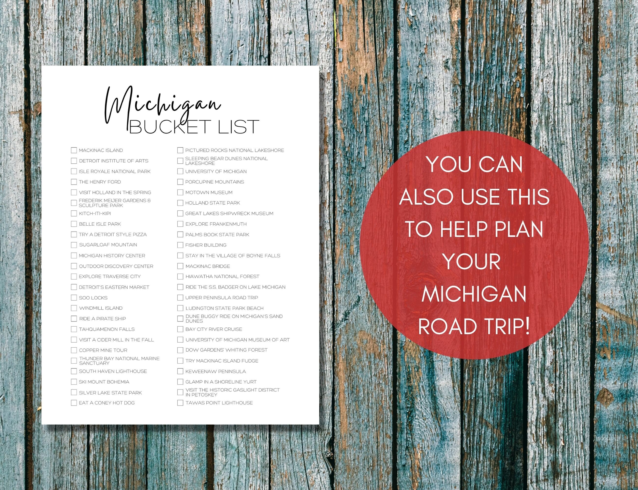 Michigan Bucket List Printable America's 50 States Travel Planner ...