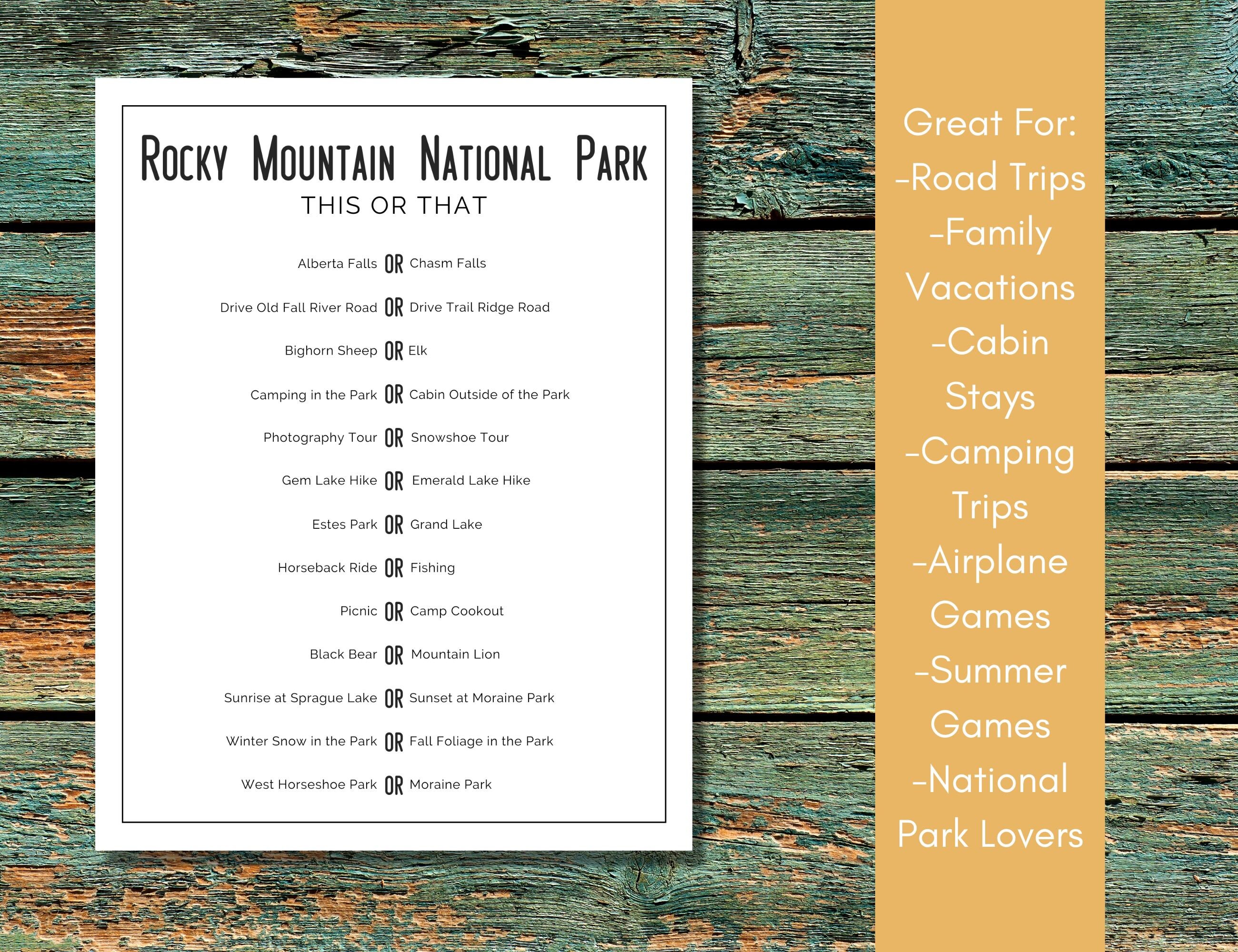 Rocky Mountain National Park This or That Travel Game US National Park ...