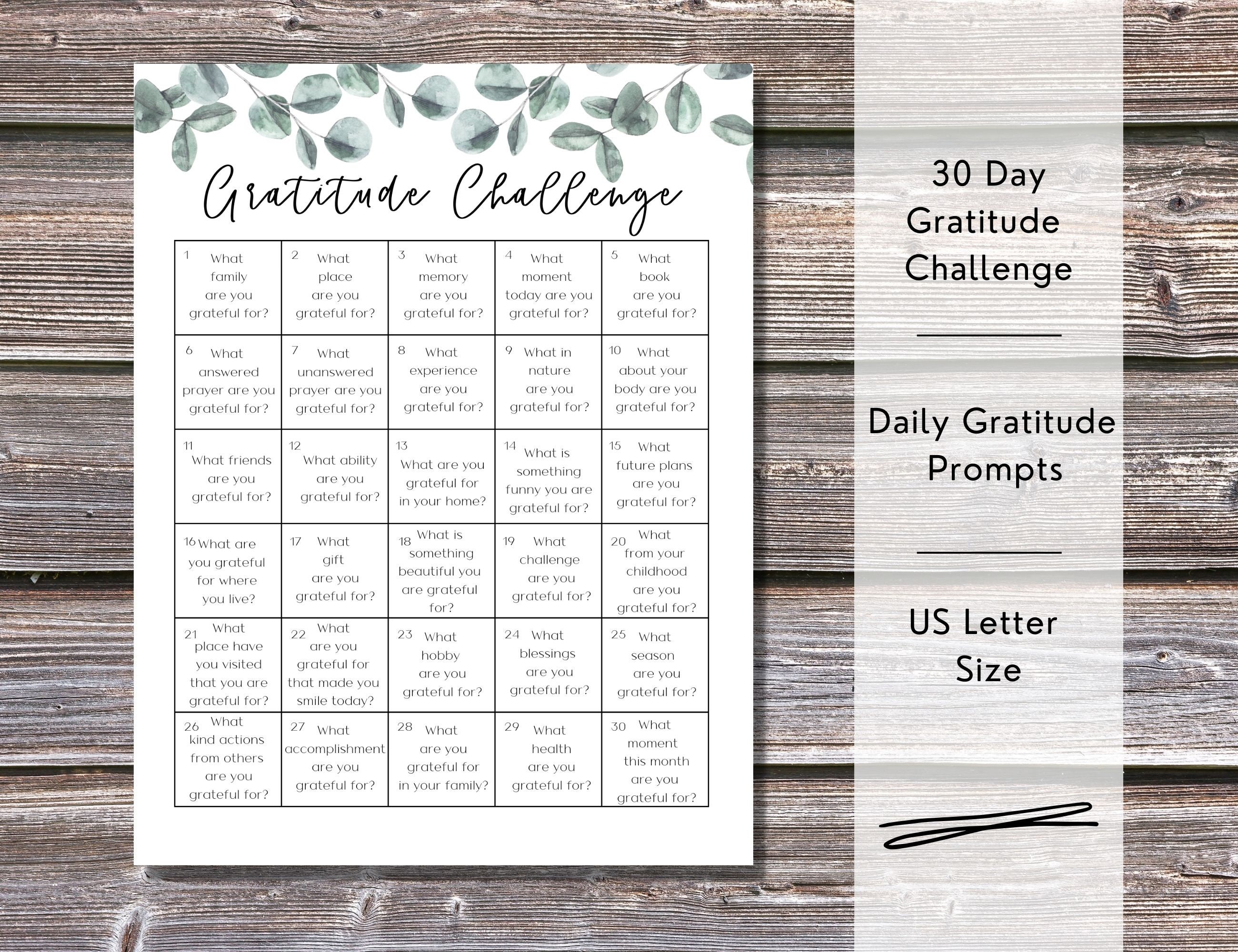 30 Day Gratitude Challenge Printable | Monthly Challenge Tracker ...