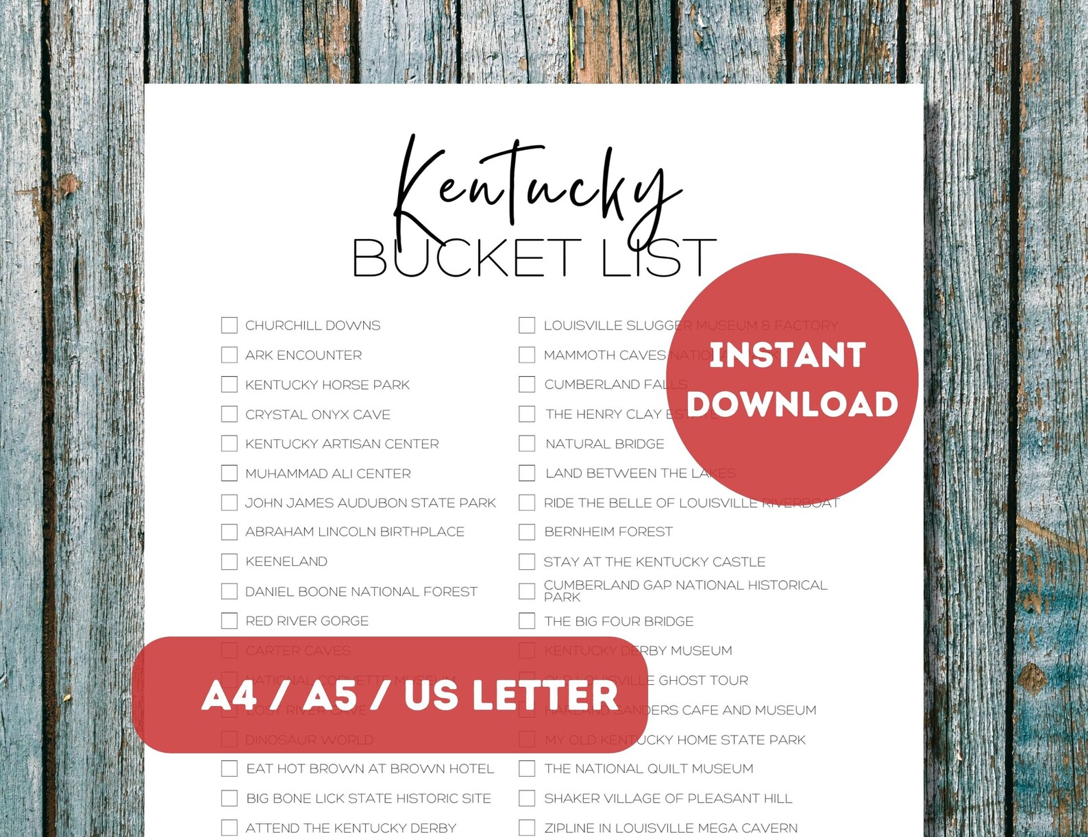 Kentucky Bucket List Printable | America's 50 States Travel Planner ...