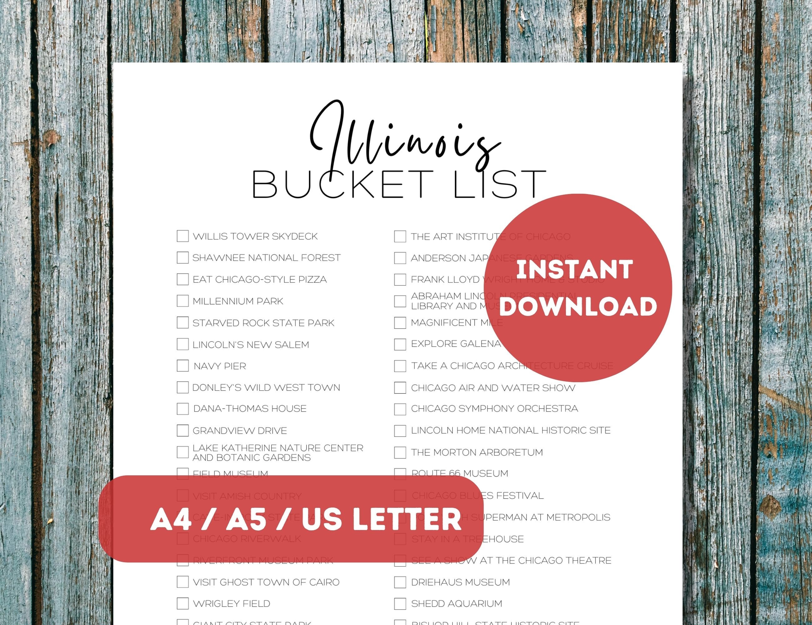 Illinois Bucket List Printable | Top Things to Do Travel Planner ...